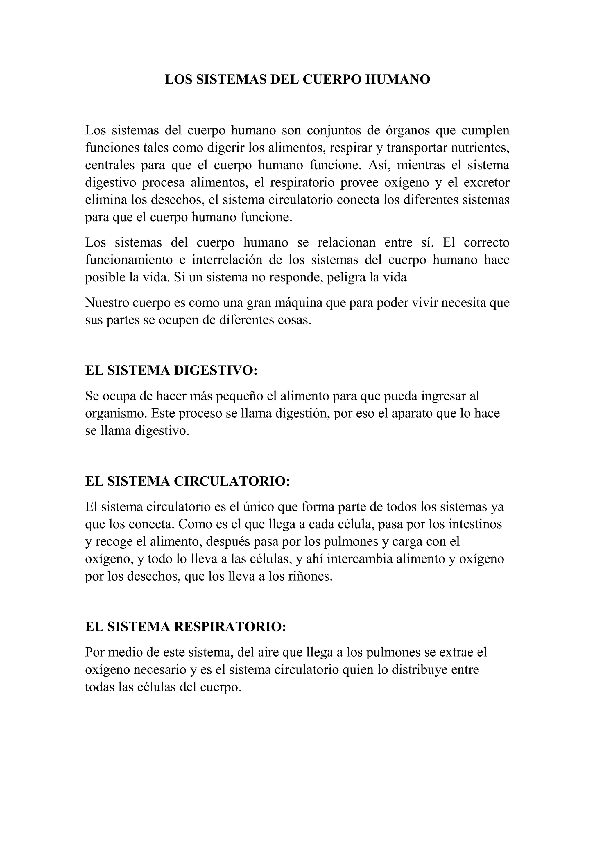 Los sistemas del cuerpo humano | PDF