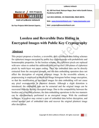 Lossless and reversible data hiding in encrypted images with public key cryptography | PDF