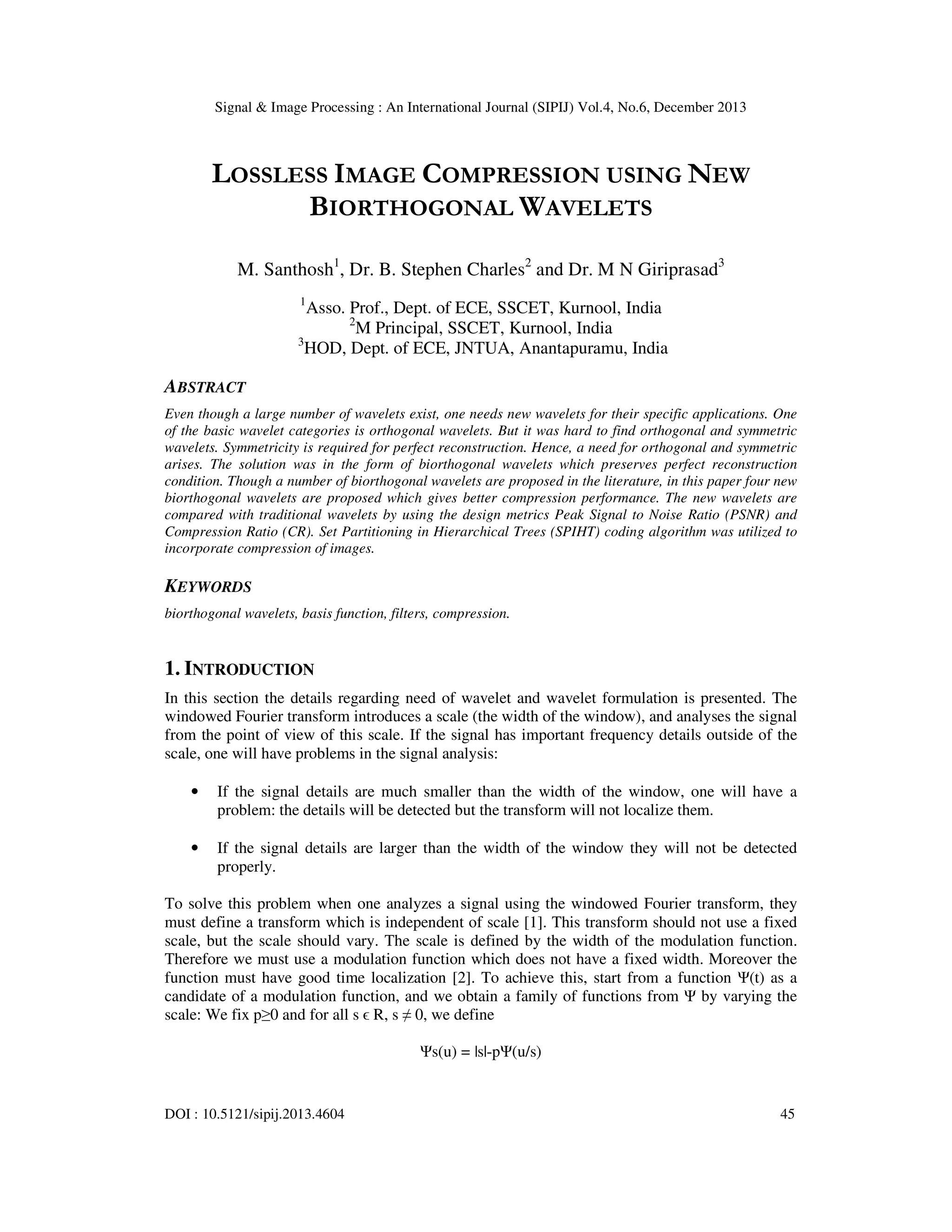 Lossless image compression using new biorthogonal wavelets | PDF