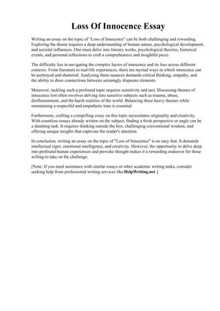 Loss Of Innocence Essay | PDF