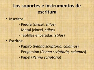LOS SOPORTES E INSTRUMENTOS DE ESCRITURA (IRENE VILLARROEL) | PPT