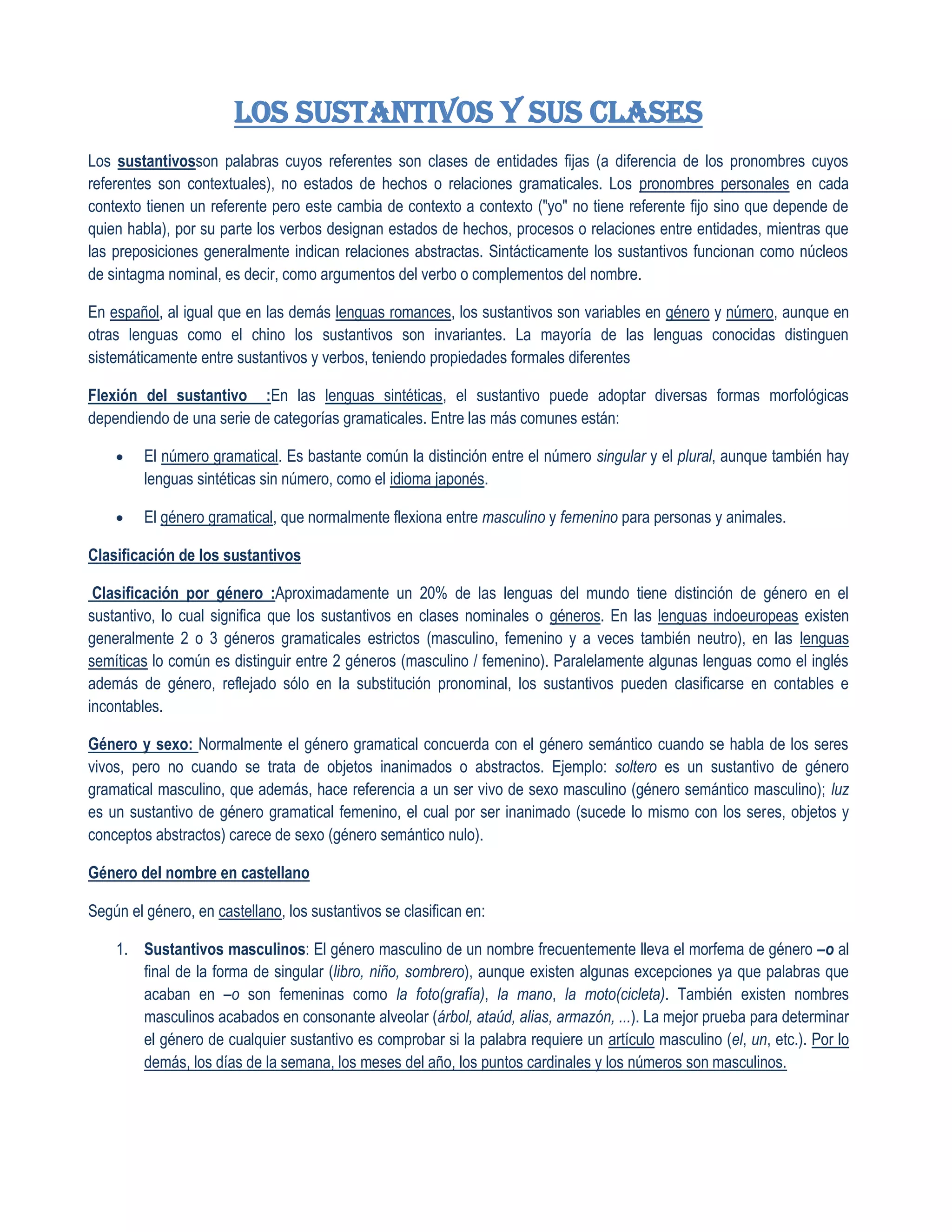Los sustantivos y sus clases | DOCX