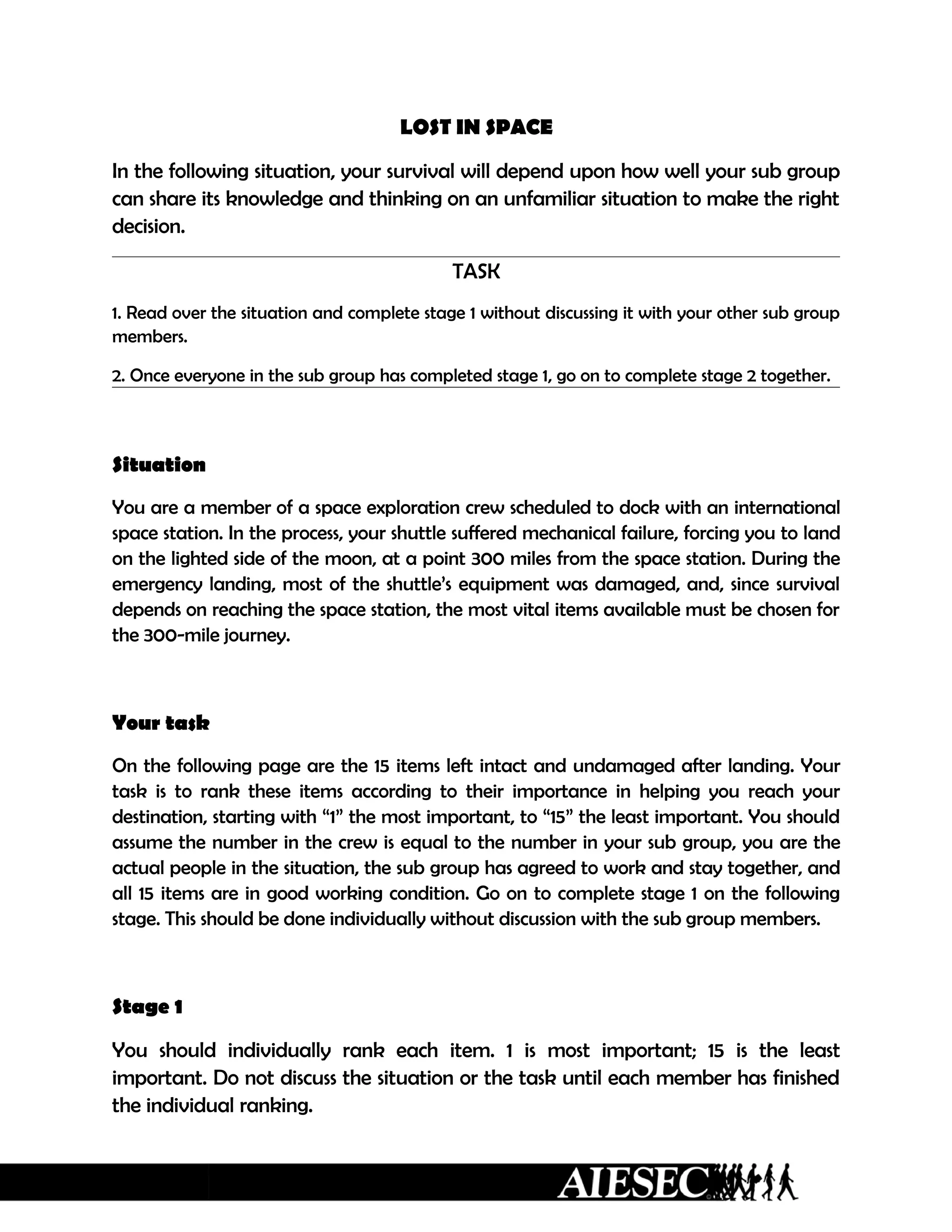 Lost In Space Handout | DOC