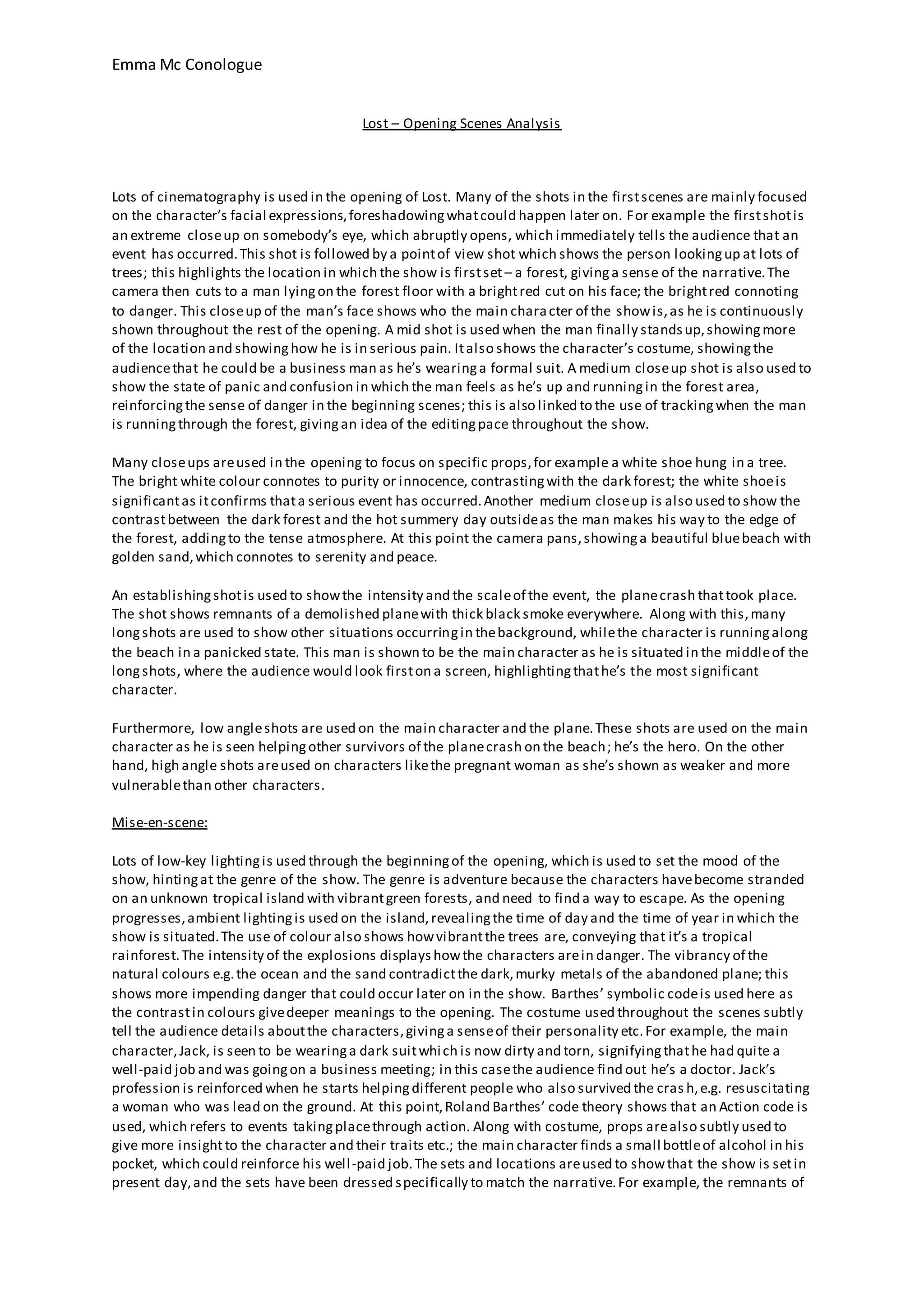 Lost - Opening Scenes Analysis | DOCX