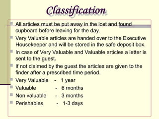 LOST AND FOUND PROCEDURE FOR HOUSEKEEPING | PPT