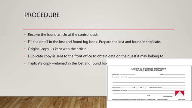 Lost and found procedure hk | PPTX | Hotel Properties | Real Estate