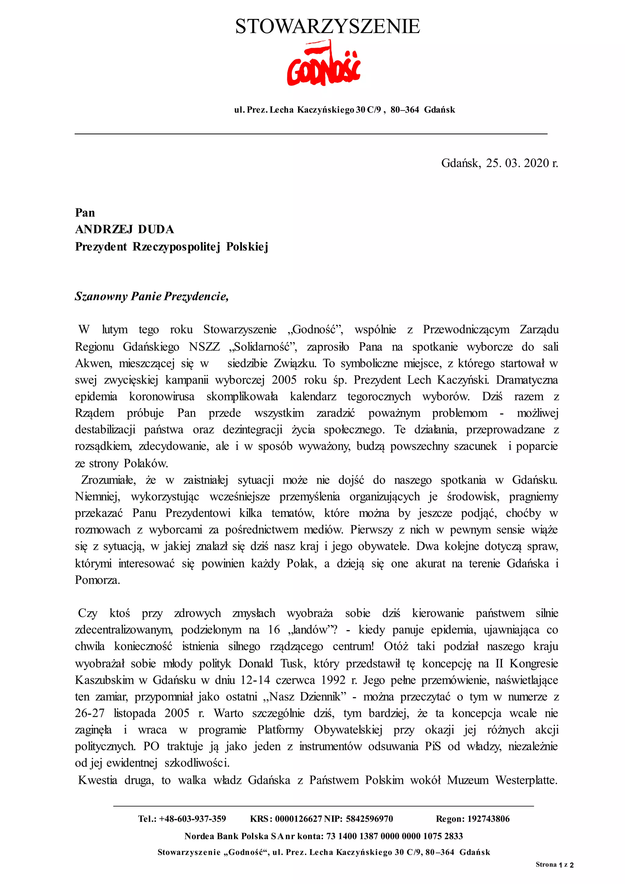 List do prezydenta Andrzeja Dudy | DOC