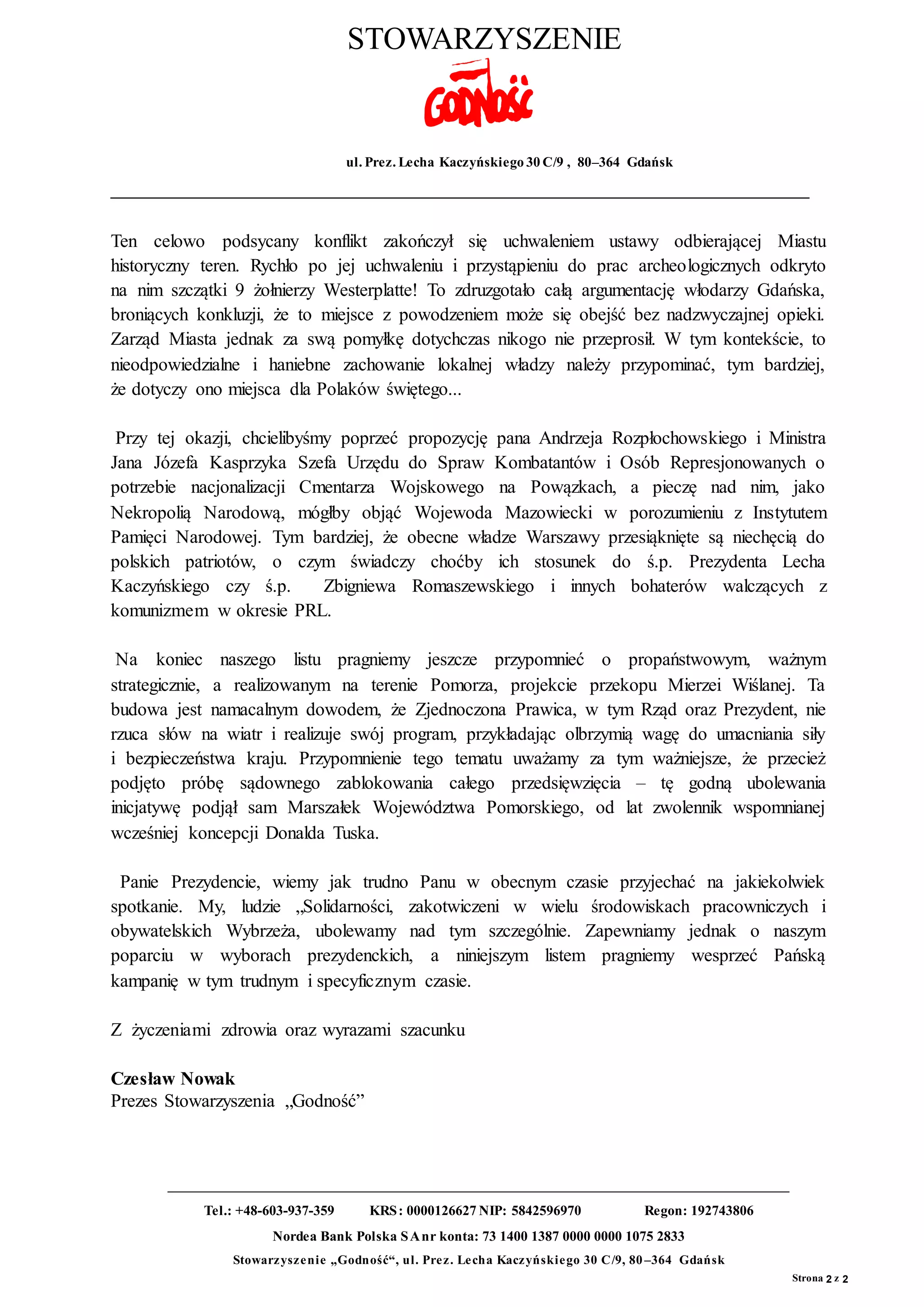 List do prezydenta Andrzeja Dudy | DOC