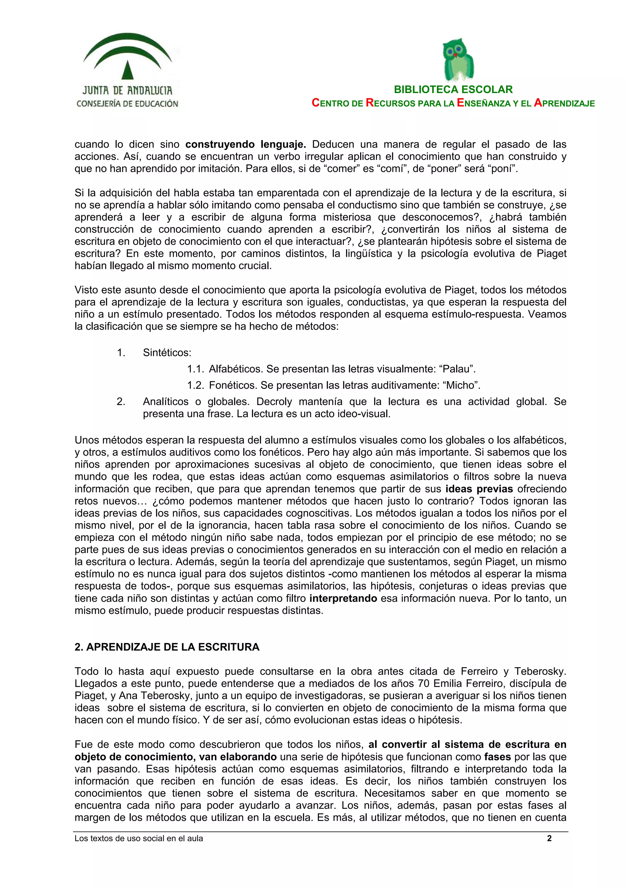 Los Textos De Uso Social En El Aula(2) | PDF
