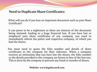 Lost share certificates. | PPTX