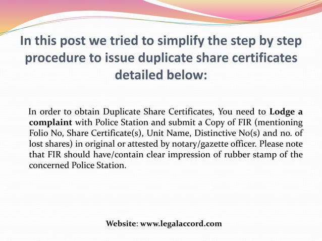 Lost share certificates. | PPT
