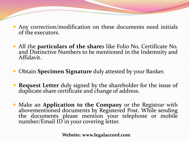 Lost share certificates. | PPT
