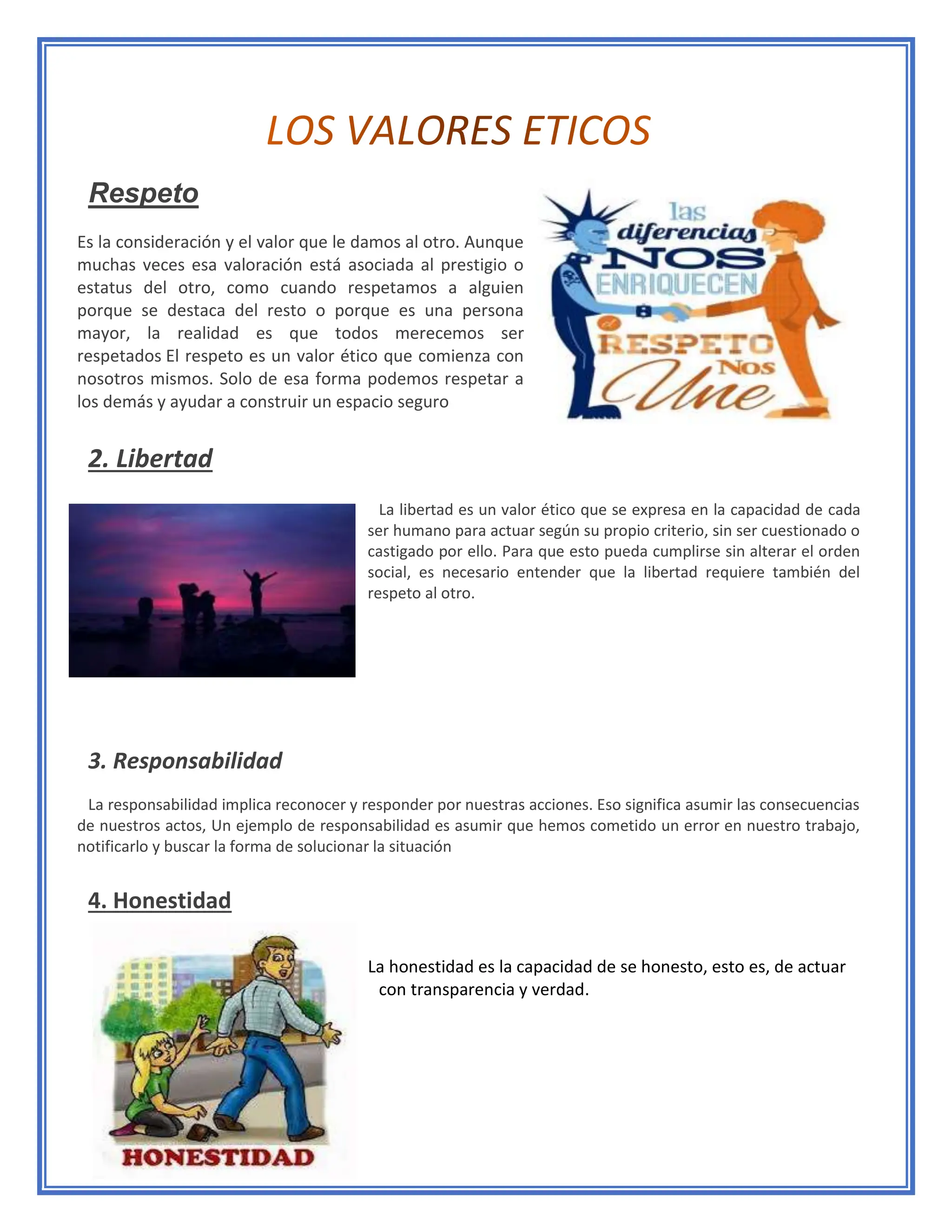 LOS VALORES éticos conceptos de cada uno | PDF