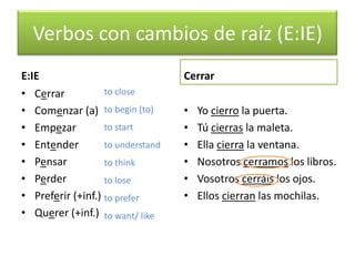 Los verbos con cambios de raíz con imagenes 1 | PPTX