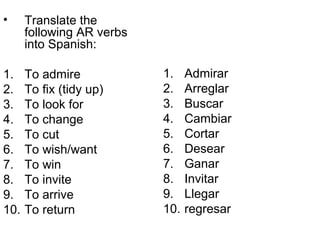 Los verbos regulares en presente | PPT