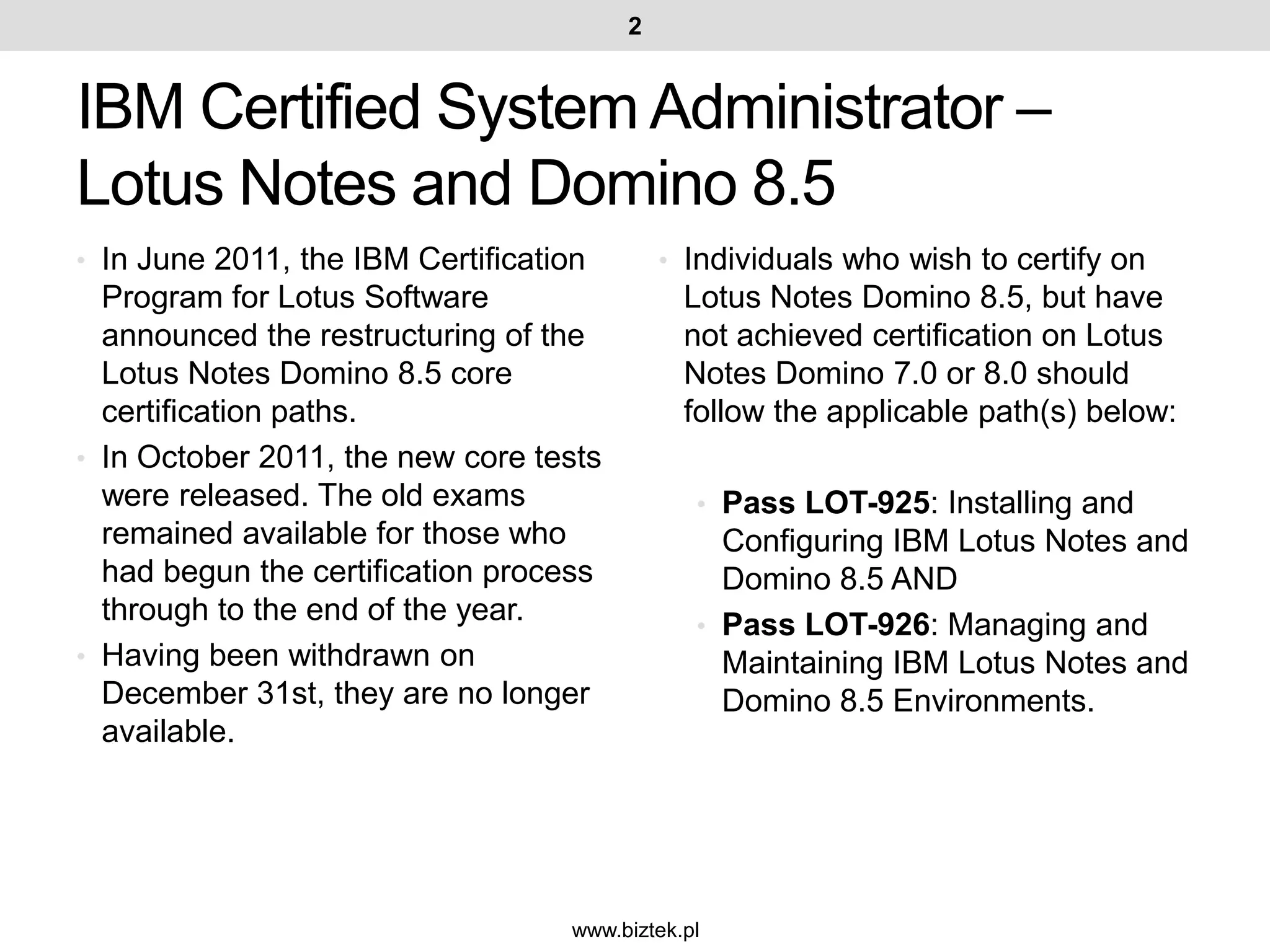 LOT-925 Installing and Configuring IBM Lotus Notes and Domino 8.5 ...