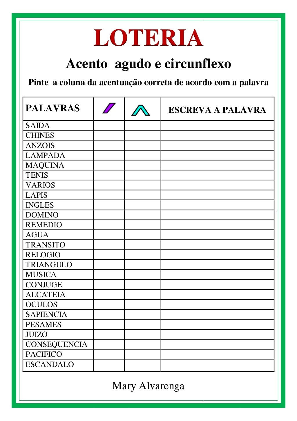 Palavras Com Acento Agudo E Circunflexo Para Imprimir - FDPLEARN