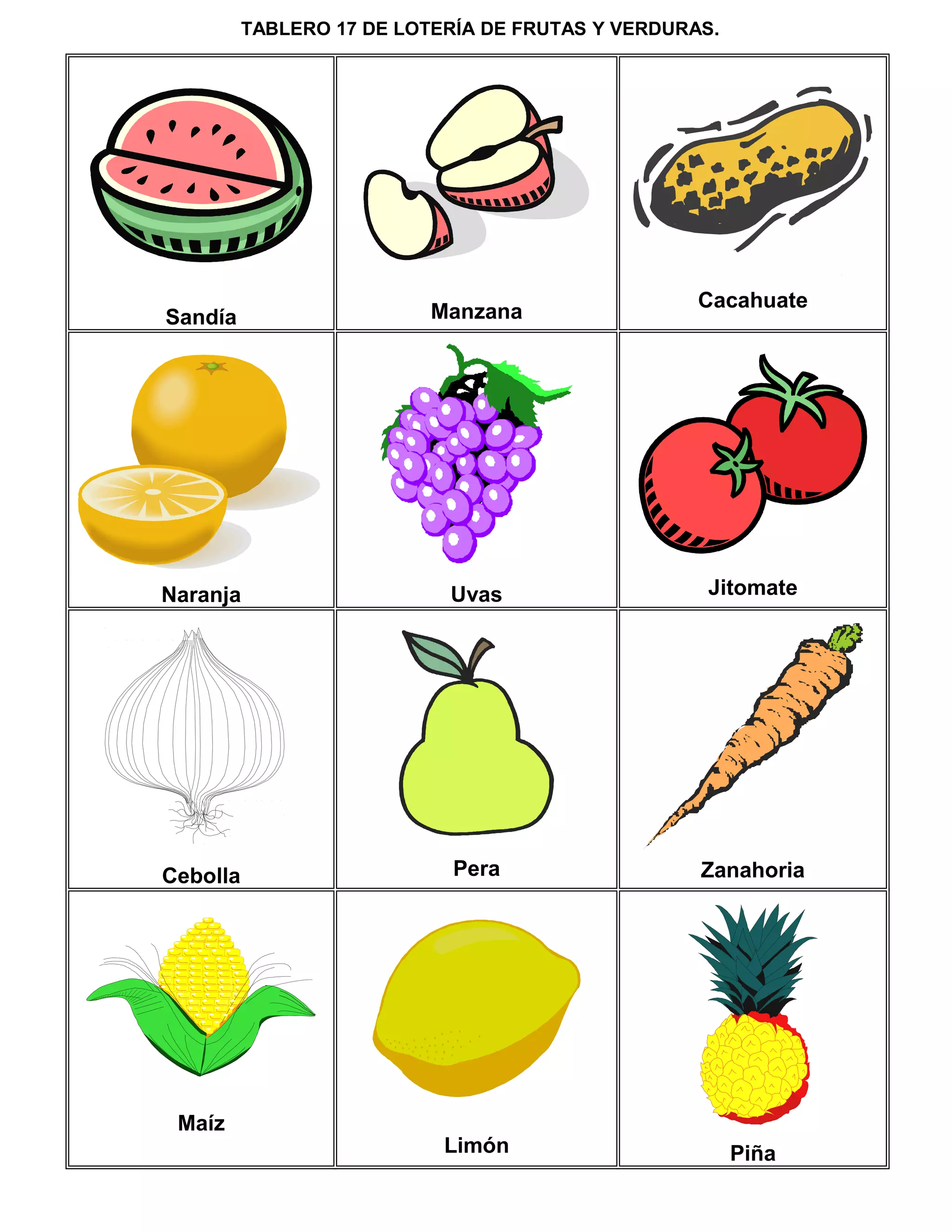 Loteria de frutas_y_verduras_español | DOC