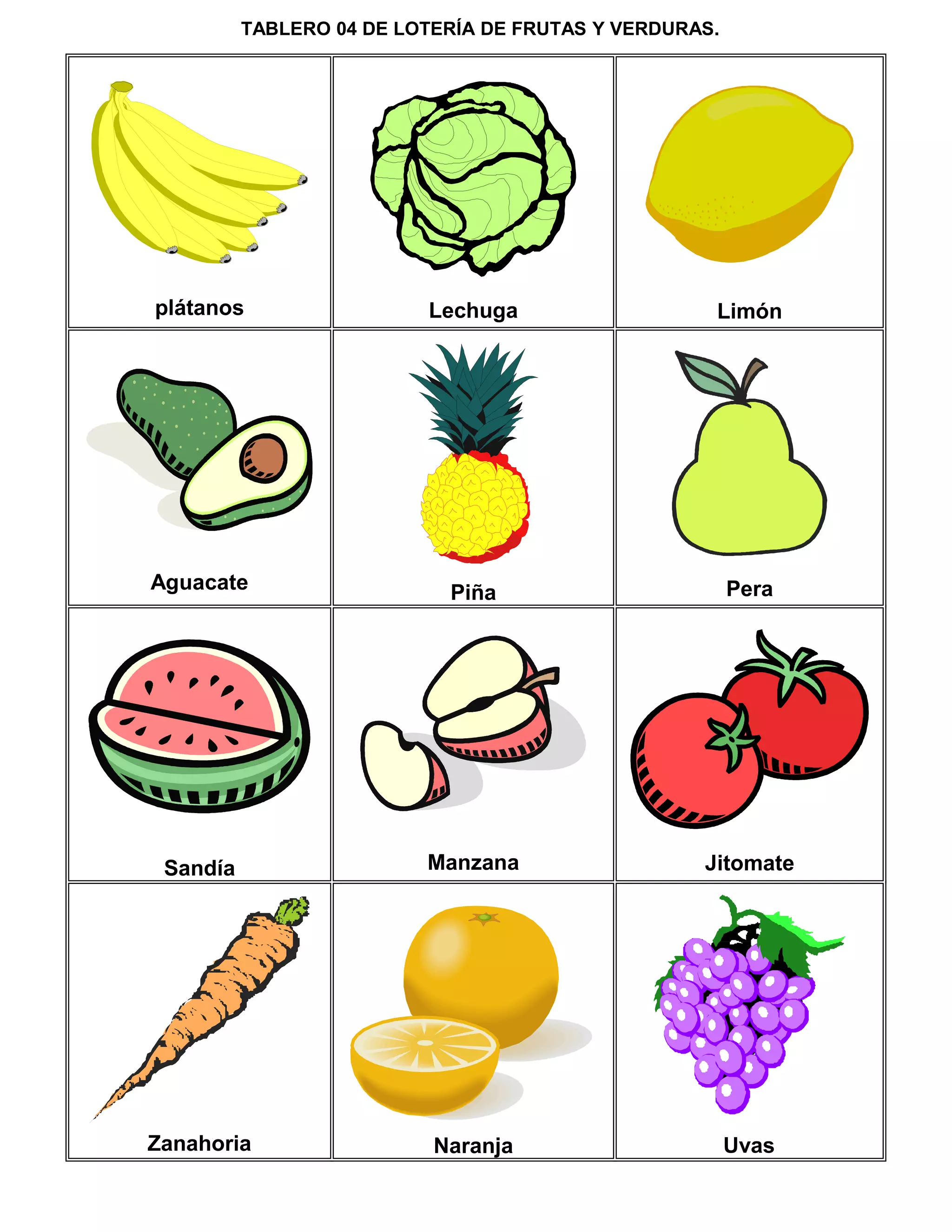 Loteria de frutas_y_verduras_español | PDF