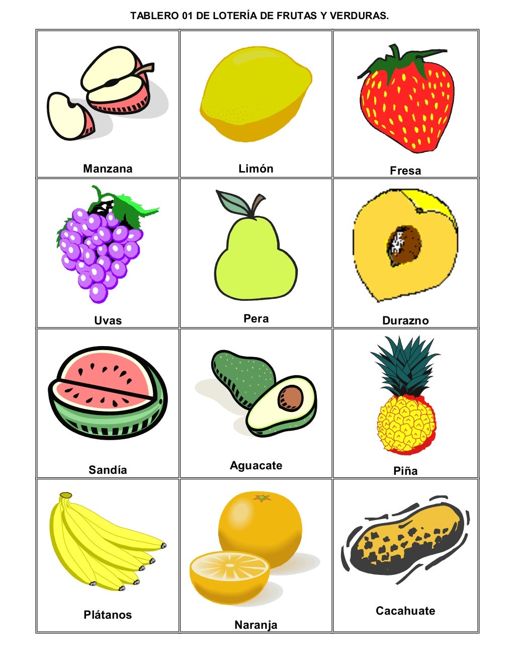 Loteria de frutas_y_verduras_español