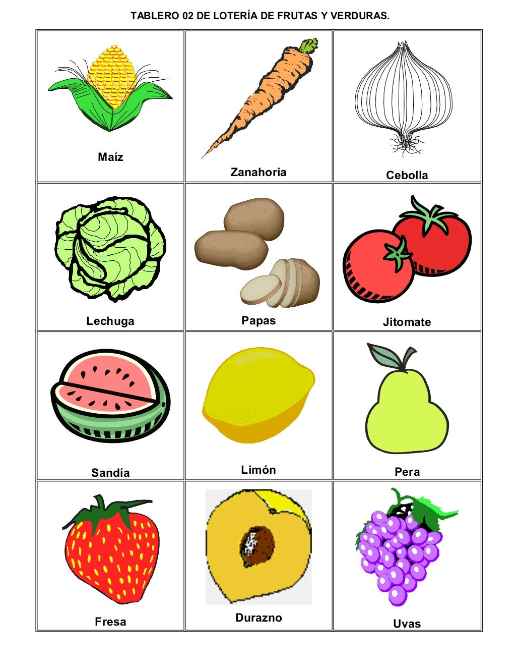 Loteria de frutas_y_verduras_español
