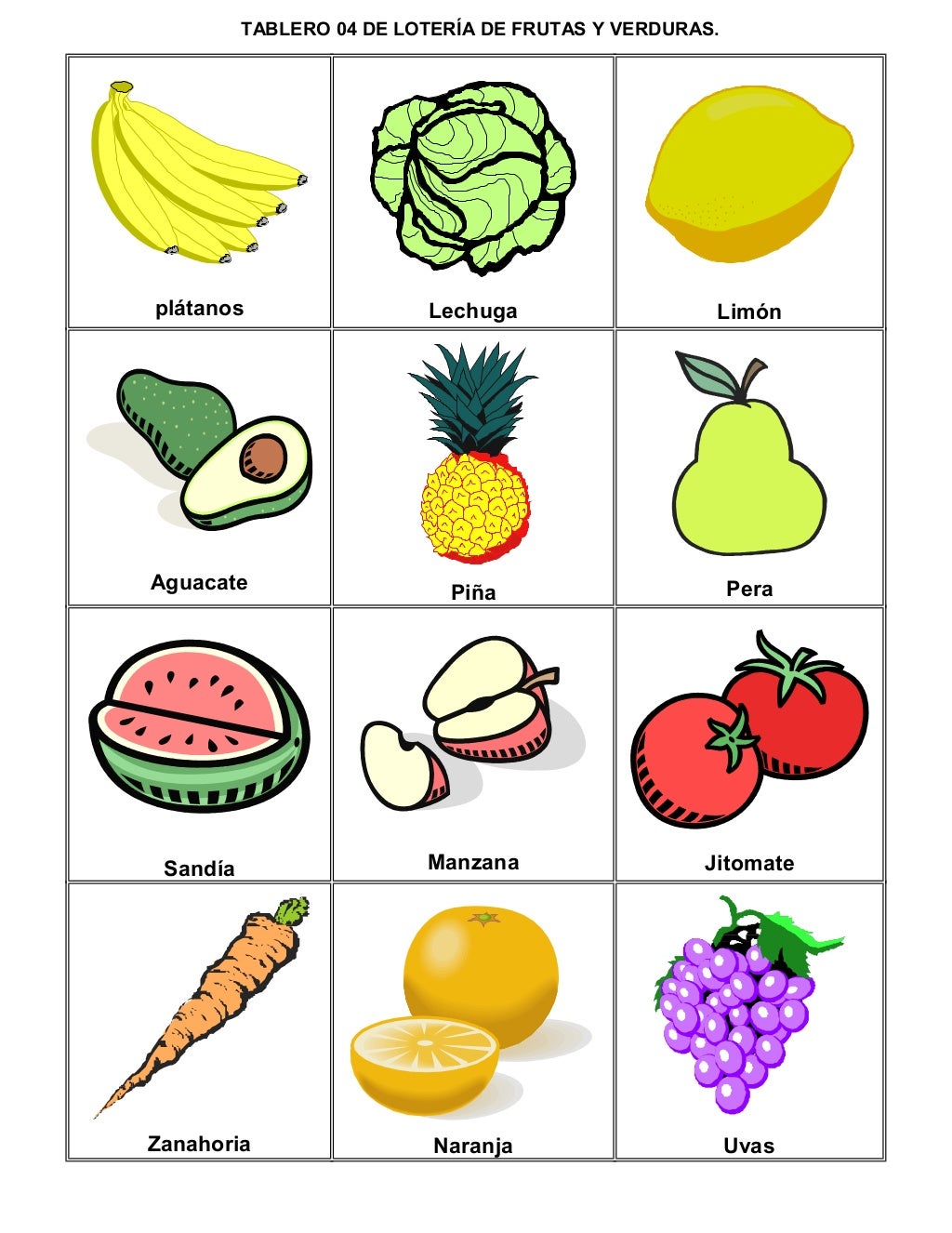 Loteria de frutas_y_verduras_español