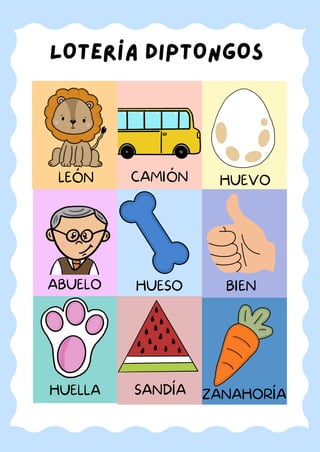 Lotería Diptongo para terapia de lengua | PDF