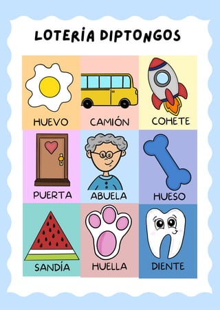 Lotería Diptongo para terapia de lengua | PDF