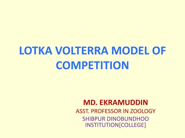 Lotka volterra model of competition | PPTX