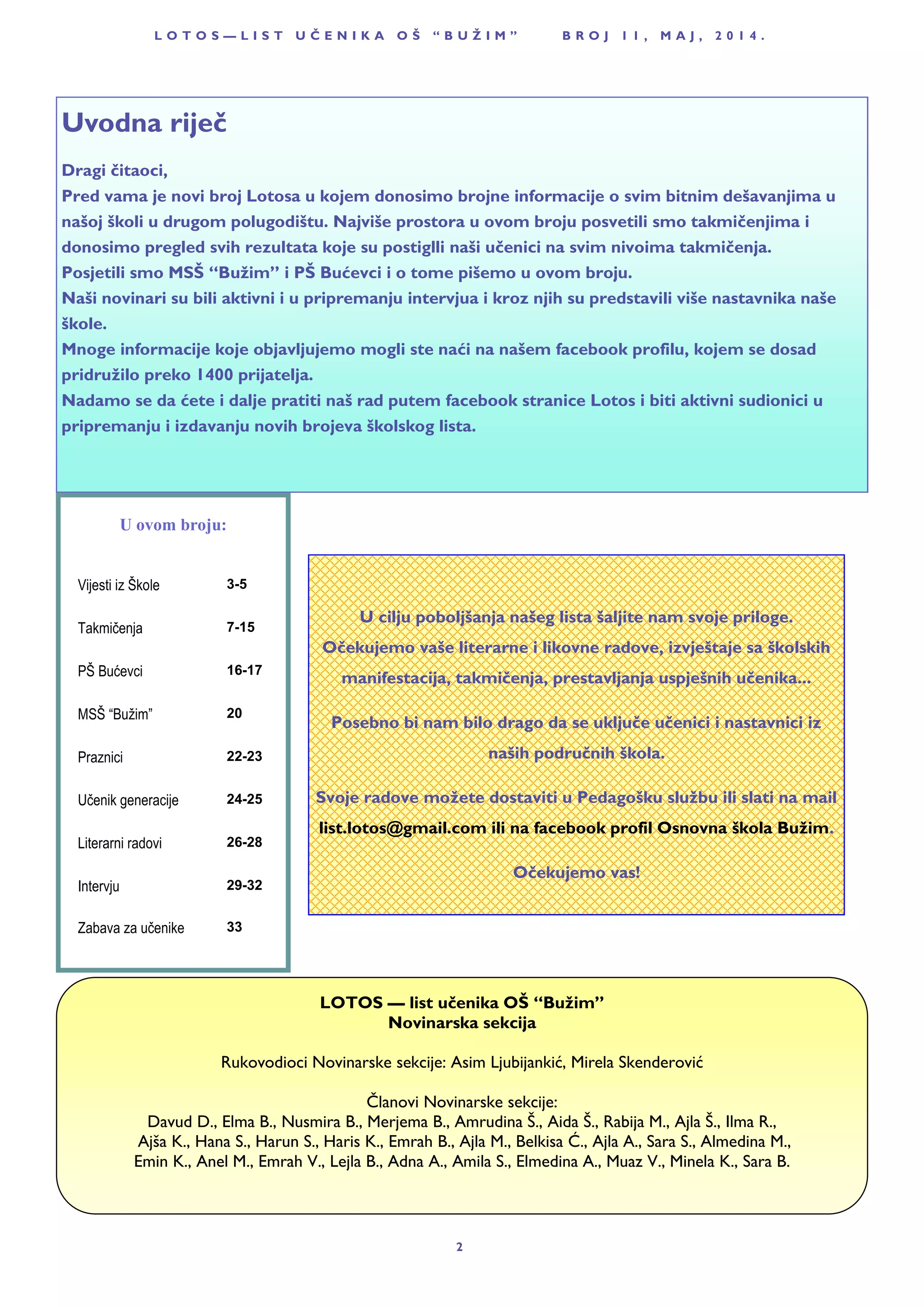 Lotos 11, list učenika OŠ Bužim | PDF