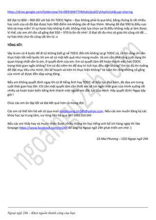 Lộ trình ôn Toeic từ 200-990 điểm từ cô Mai Phương (phần 2) | PDF