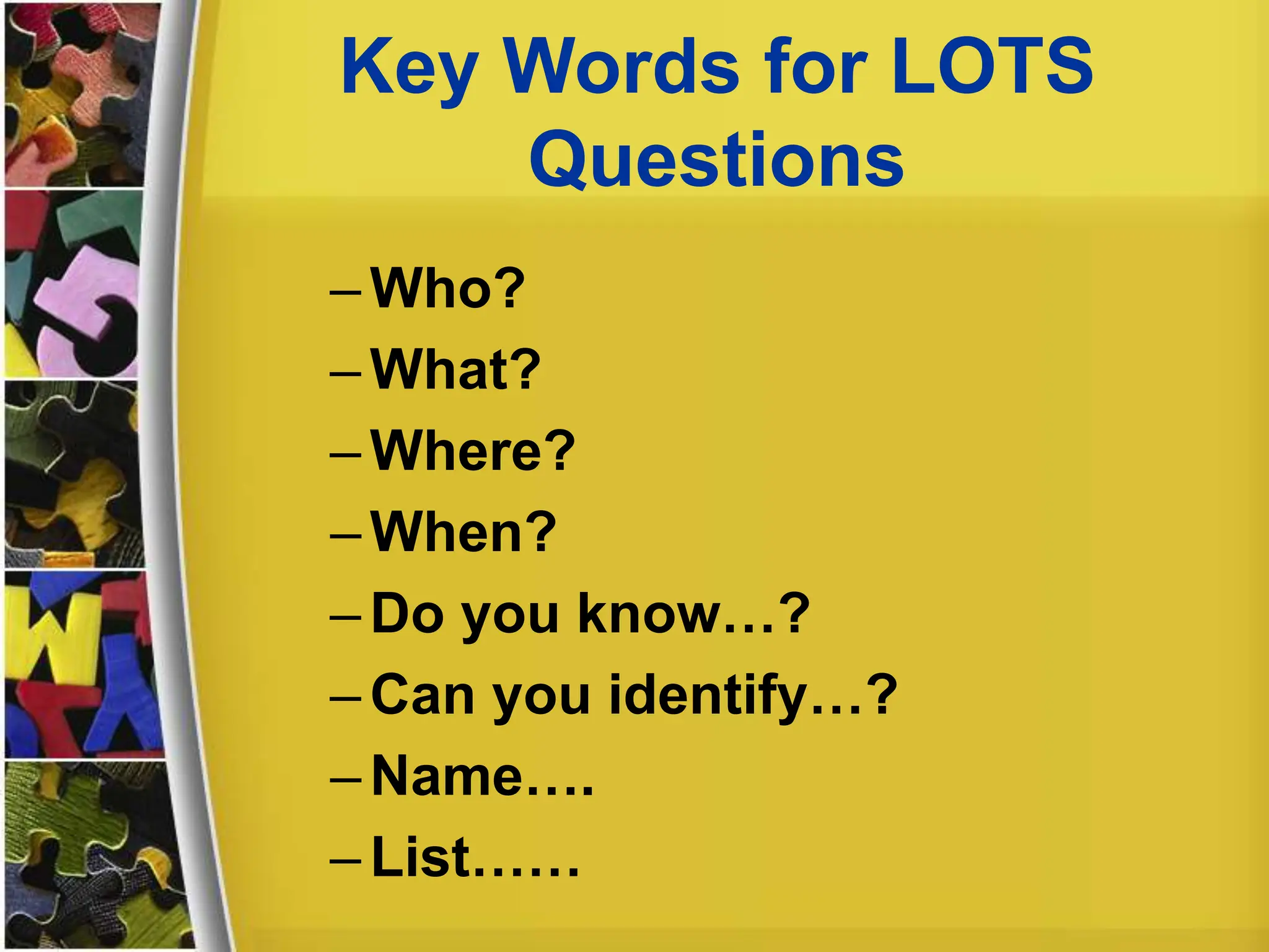 Lower Order of Thinking Skills and HOTS | PPT