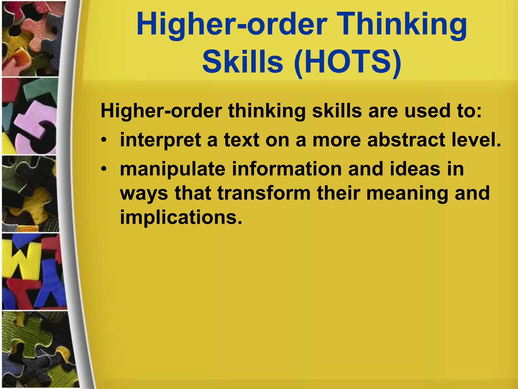 Lower Order of Thinking Skills and HOTS | PPT