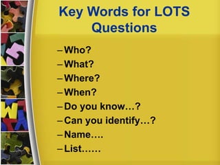 Lower Order of Thinking Skills and HOTS | PPT