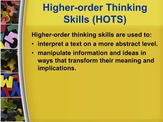 Lower Order of Thinking Skills and HOTS | PPT