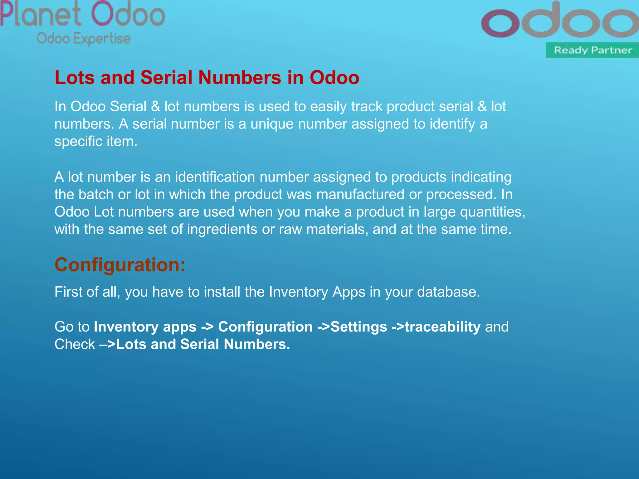 Lots and serial numbers in odoo | PPTX