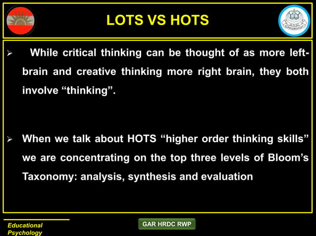 LOTS vs HOTS.pptx | Educational Assessment | Education