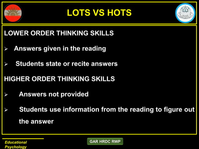 LOTS vs HOTS.pptx | Educational Assessment | Education