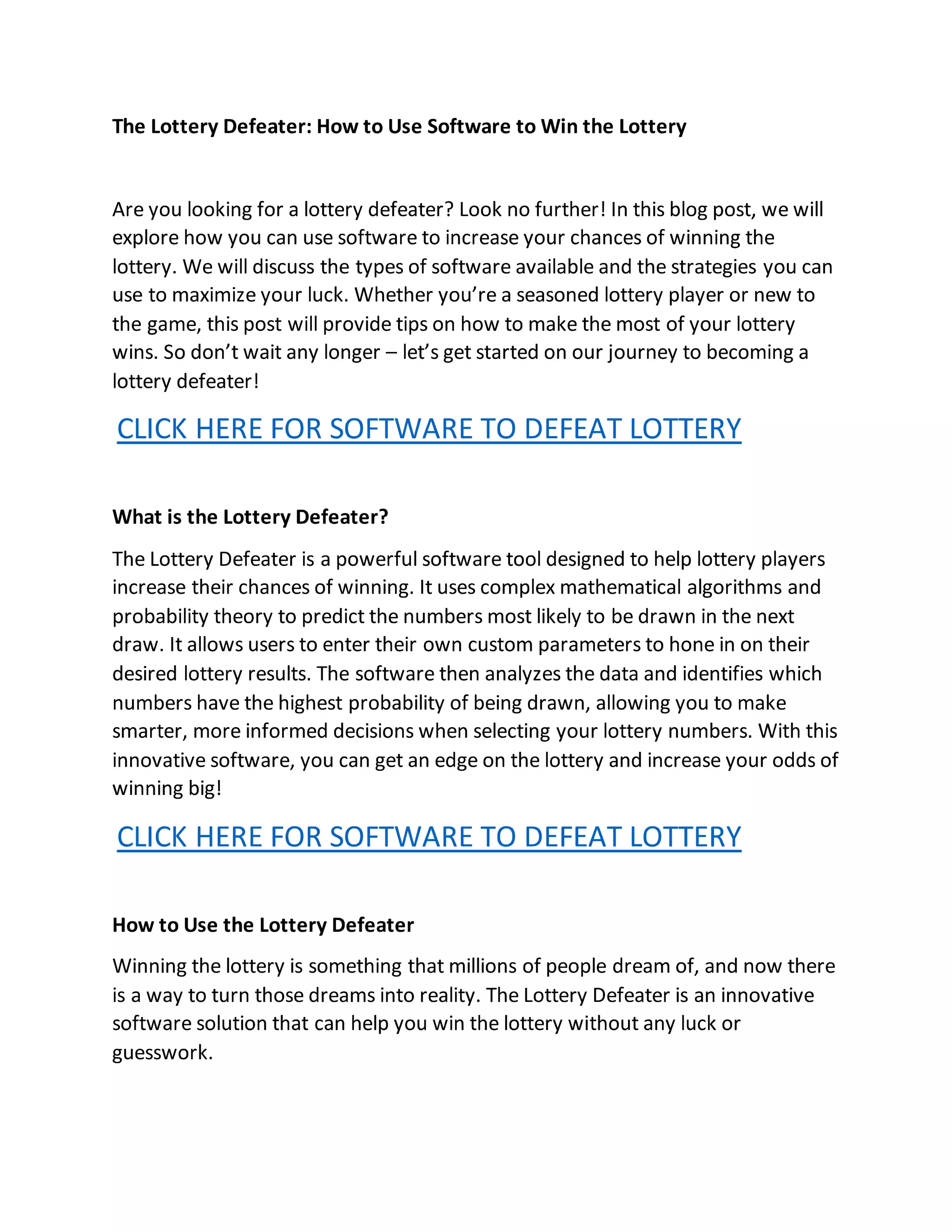 Lottery Defeater Software | PDF