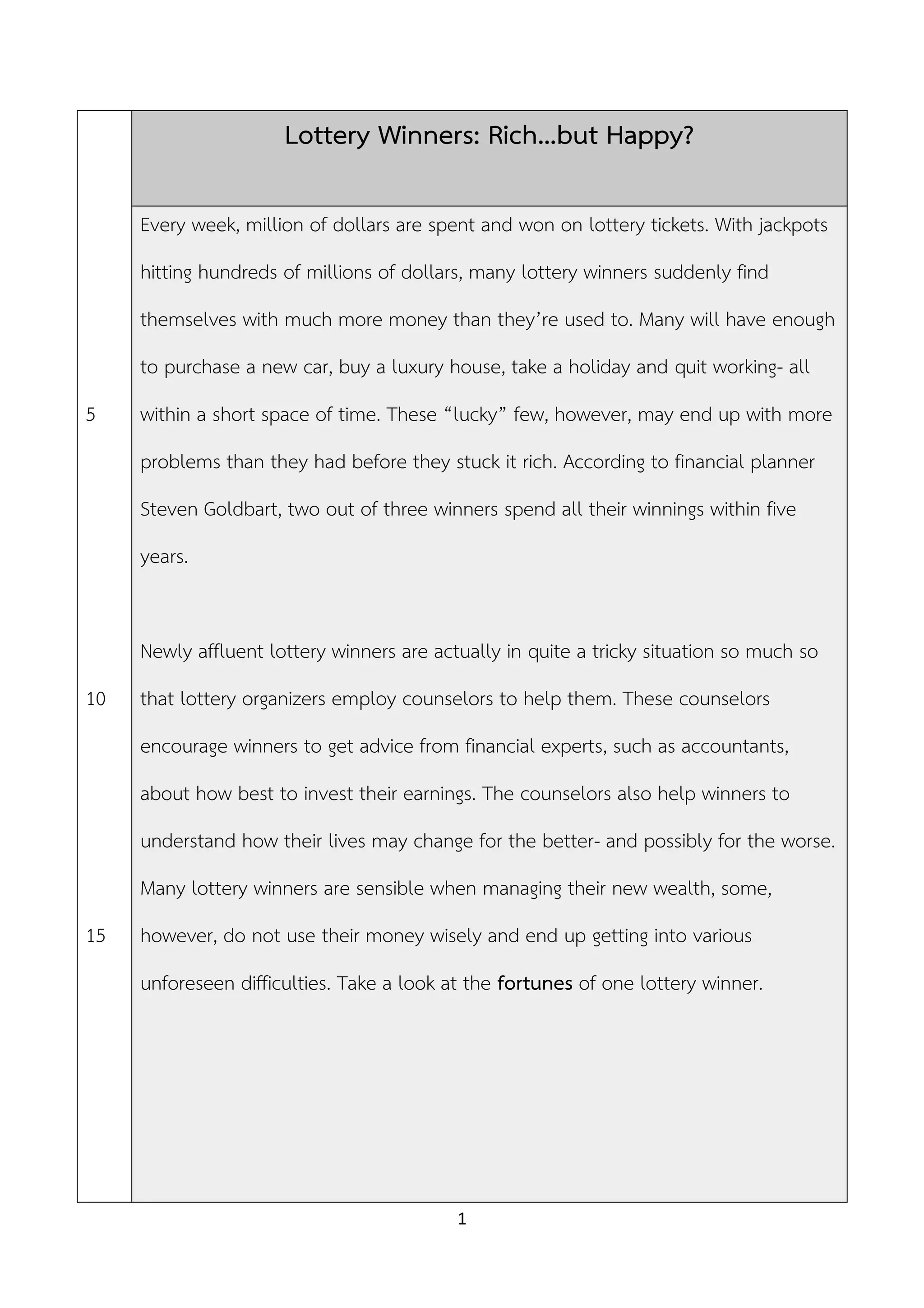 Lottery winners check | PDF