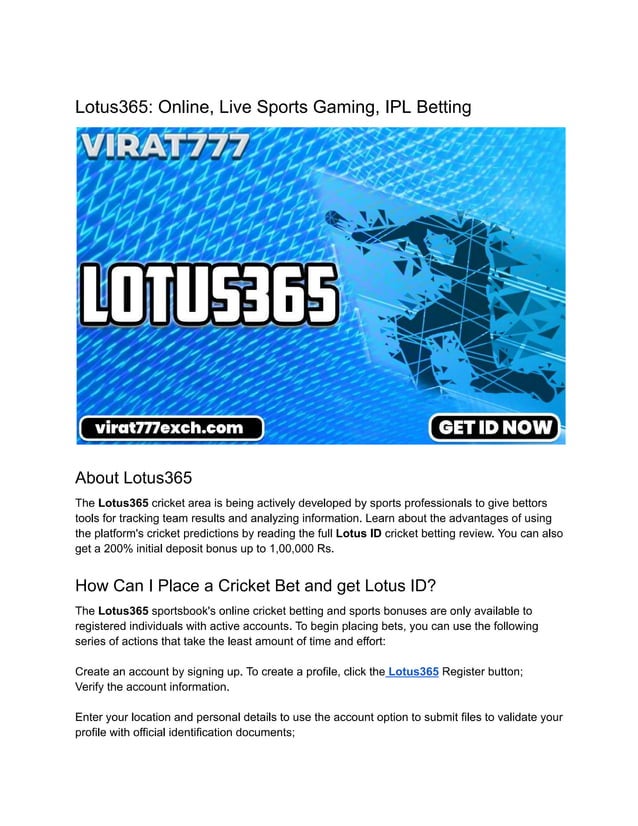 Online Lotus ID | India's Top Cricket Betting ID Platform | PDF