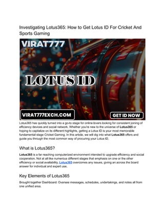 Investigating Lotus365: How to Get Lotus ID For Cricket | PDF