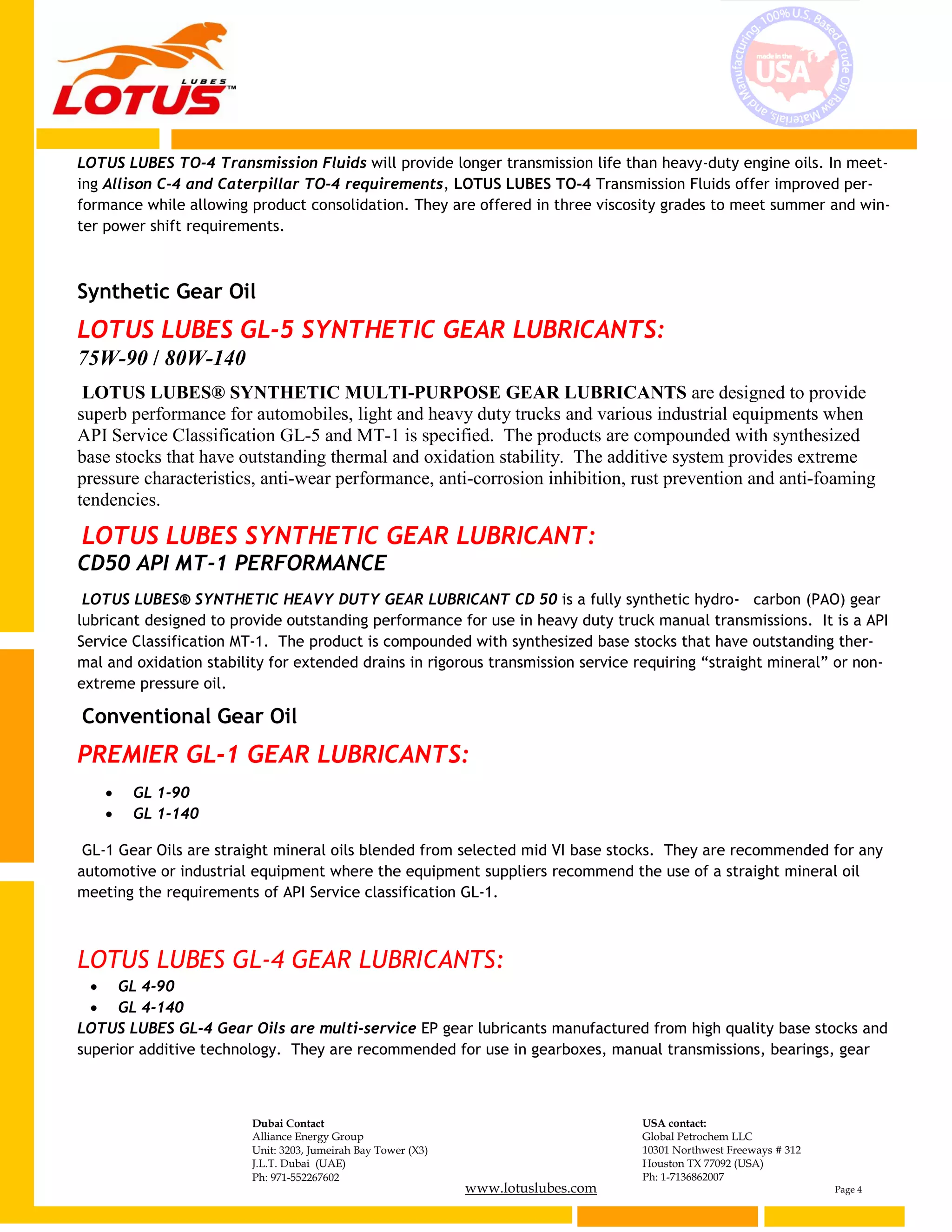 Lotus lubes products catalog | PDF