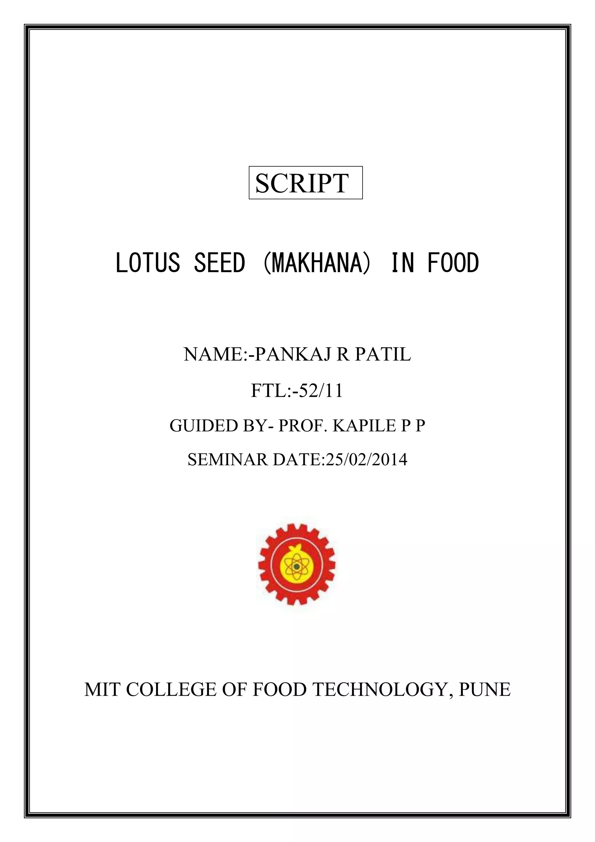 Lotus seed in food script | DOCX