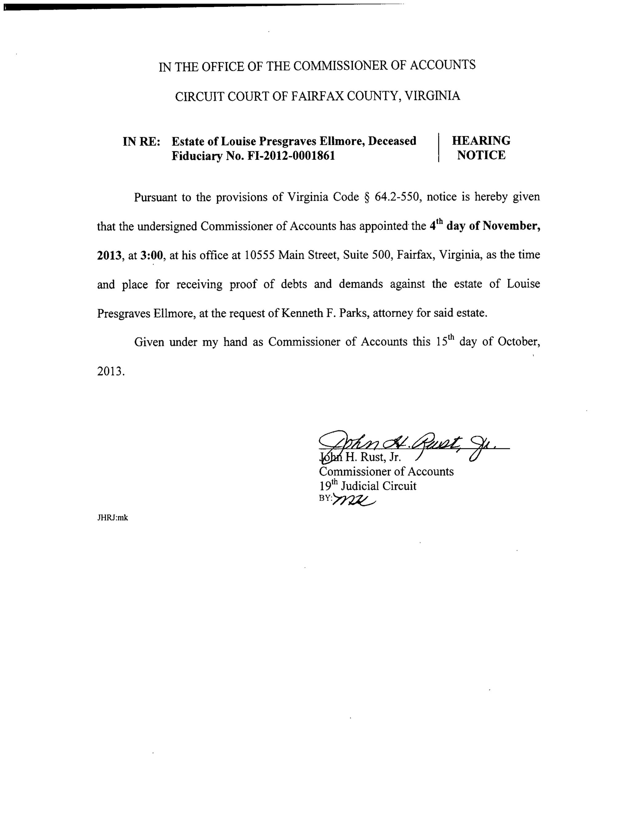 Louise Presgraves Ellmore Hearing Notice | PDF