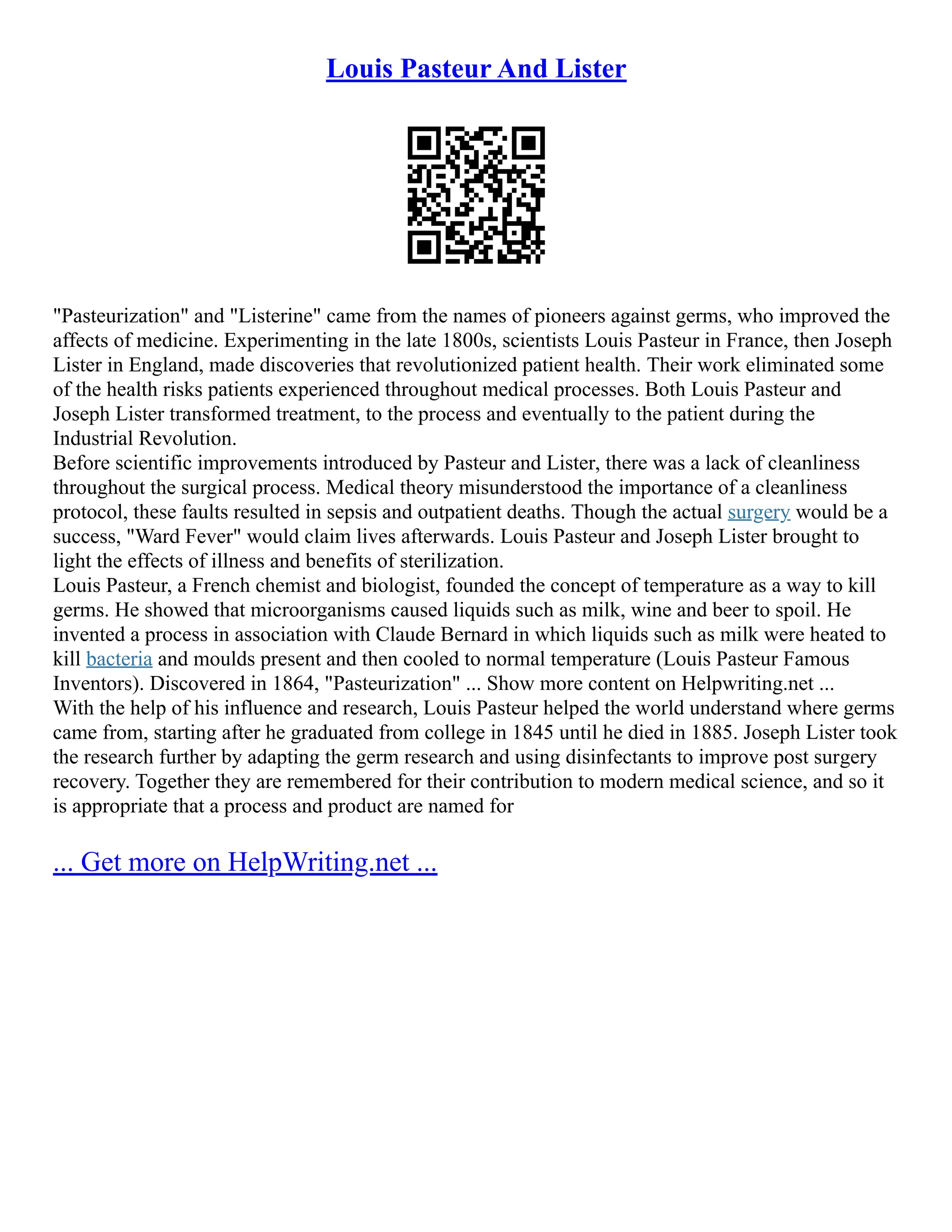 Louis Pasteur And Lister | PDF