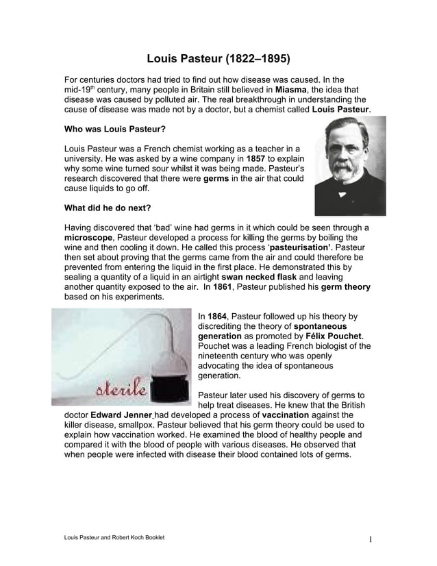 Louis Pasteur and Robert Koch booklet | DOC | Infectious Diseases ...