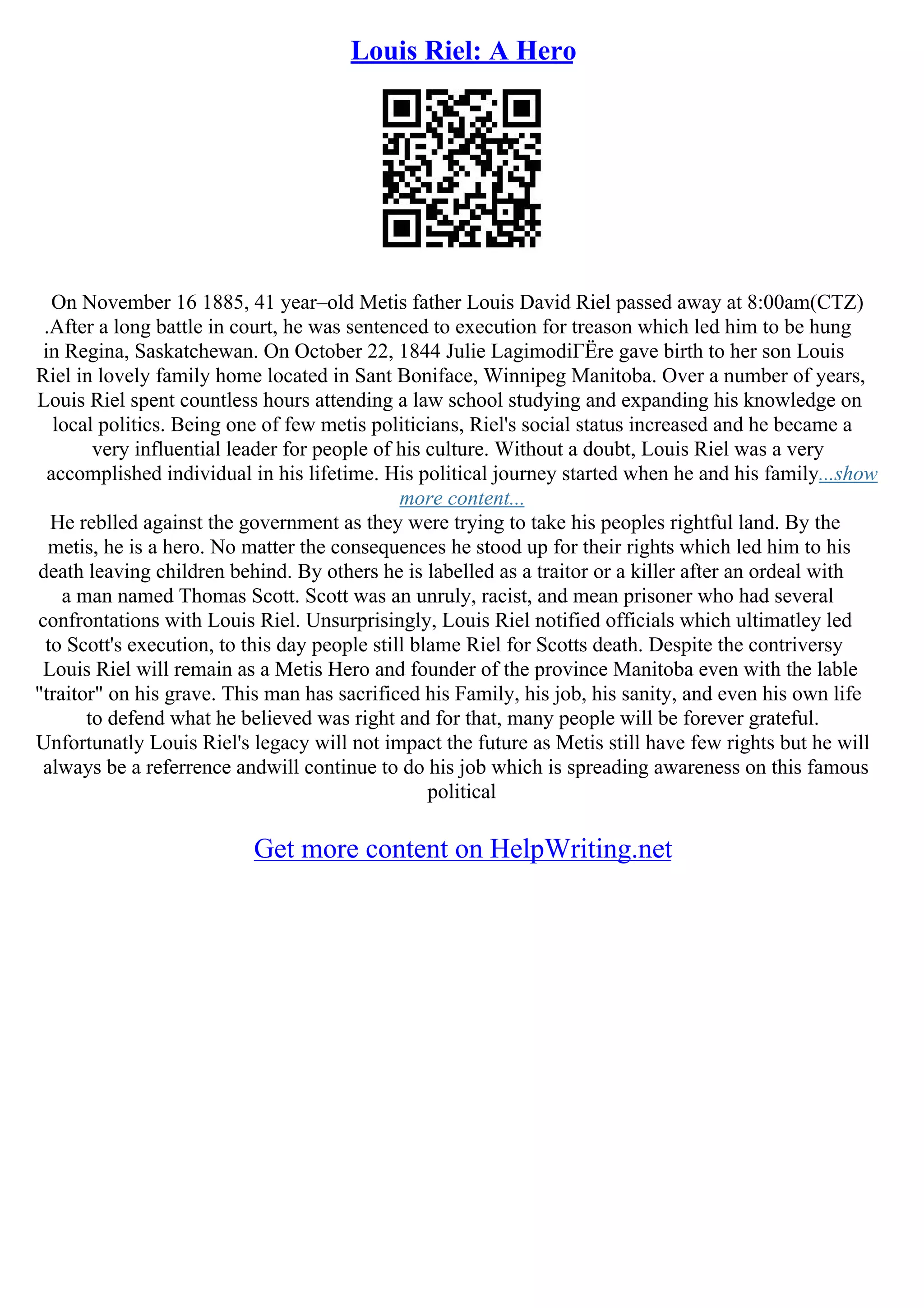 Louis Riel Essay | PDF