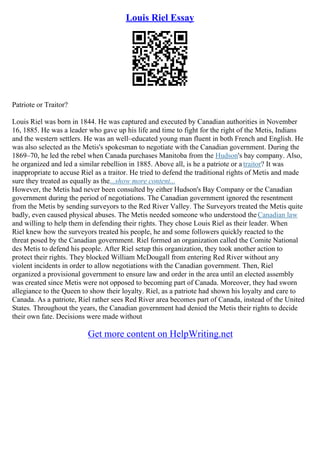 Louis Riel Essay | PDF