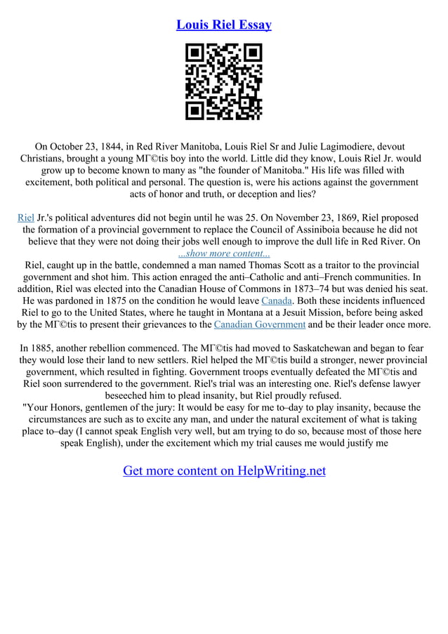 Louis Riel Essay | PDF